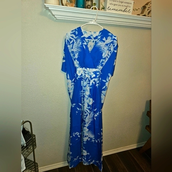Dresses | Hawaiian Aloha Kaftan Blue Ocean Dress One Size Fits All ...